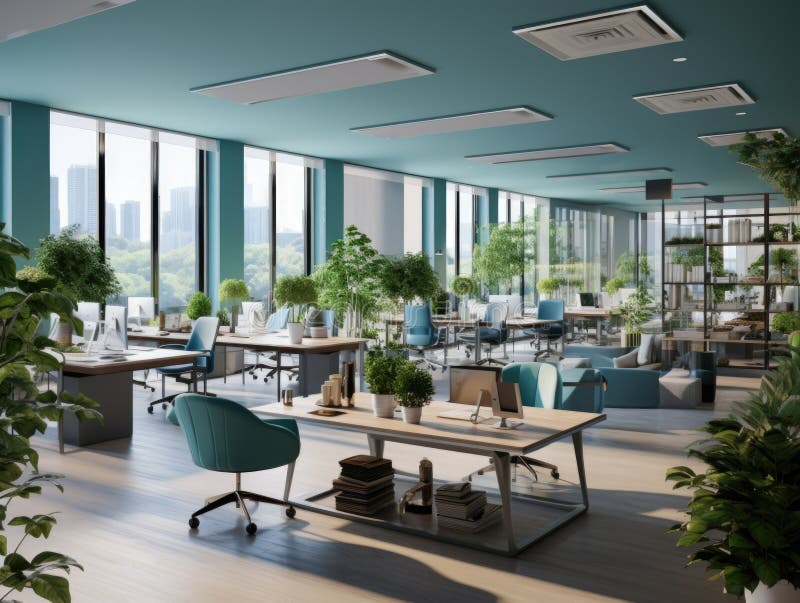Modern Office with Plants for a Refreshing and Productive Workspace ...