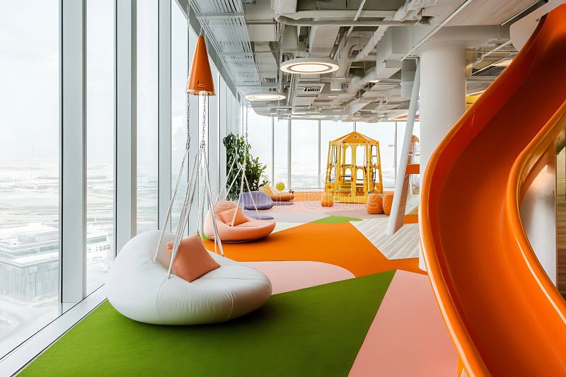 Modern Office with Playful Design Elements Slide Swinging Chairs and ...