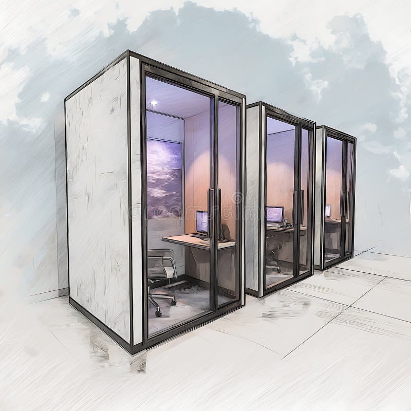 Modern Office Pods a Sketch Illustration of Private Workspaces Stock ...