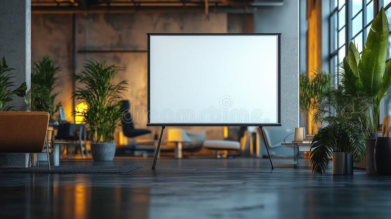 Modern Office Presentation Setup with Blank Whiteboard and Lush ...