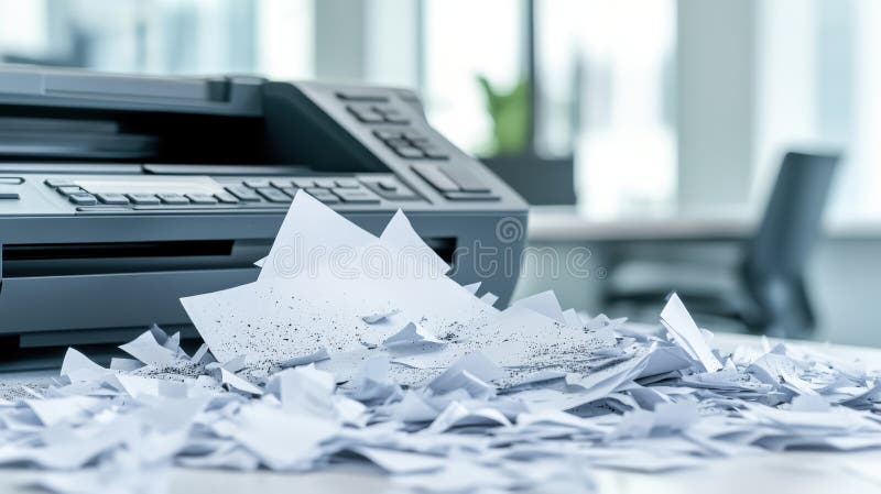 Modern Office Printer Ejecting Scattered Papers in a Busy Workspace ...