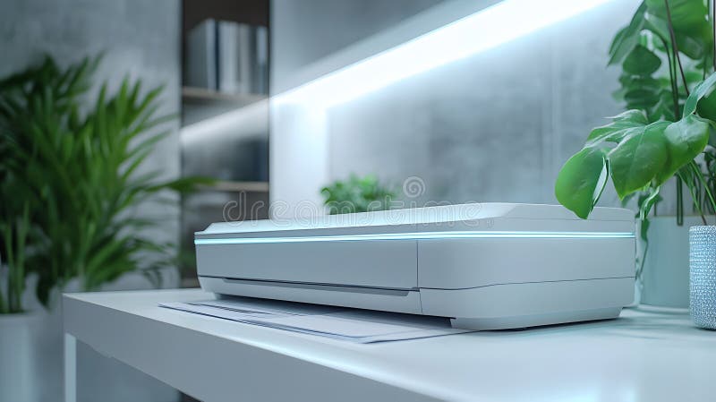 Modern Office Printer Features Paper Tray and Scanner Functionality in ...