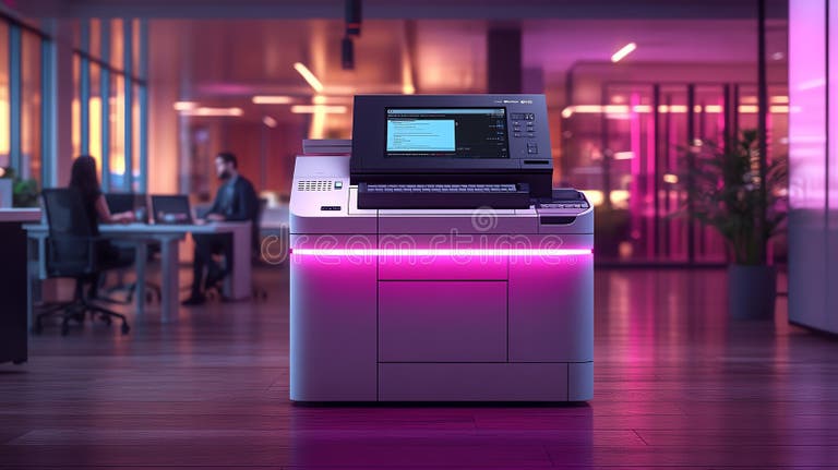Modern Office Printer with Vibrant Lighting in an Innovative Workspace ...