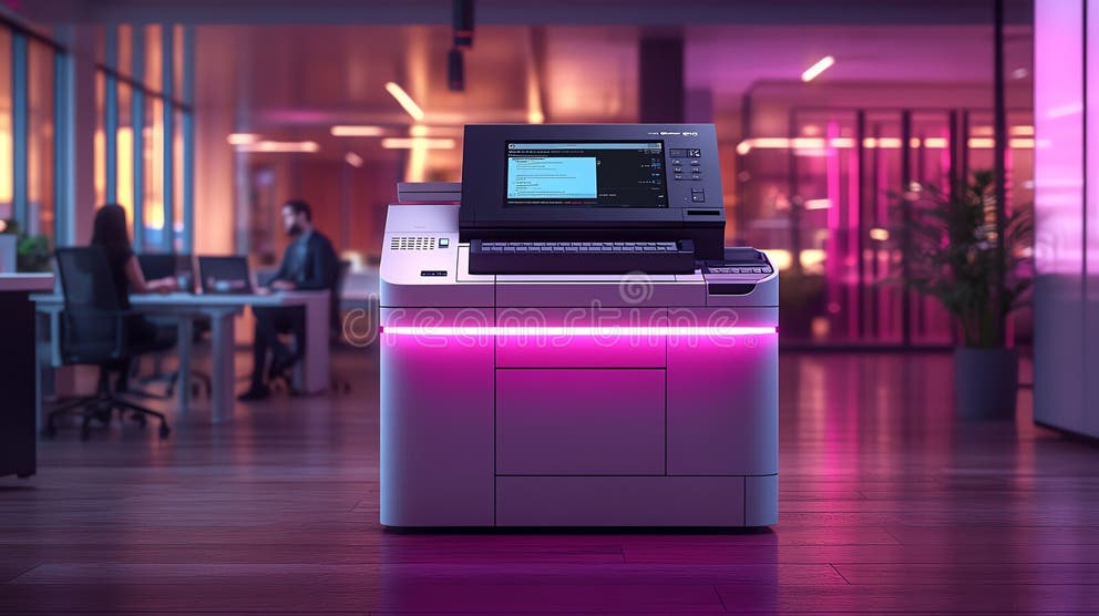 Modern Office Printer with Vibrant Lighting in an Innovative Workspace ...