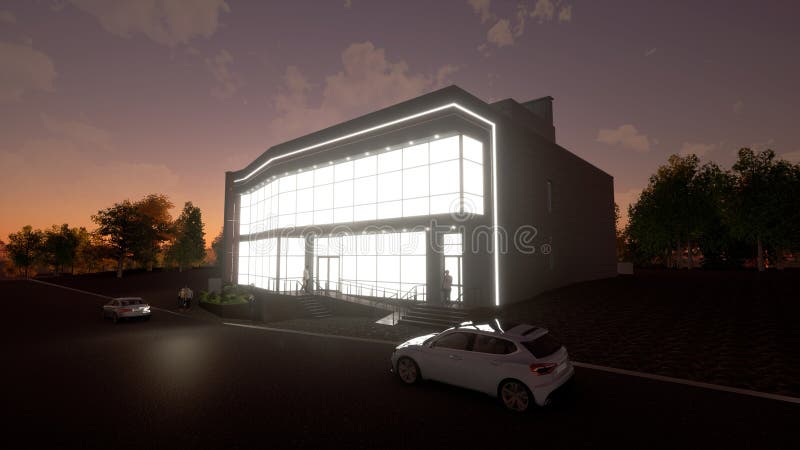 Modern Office Project, Shop Building. 3d Graphics. Architectural ...