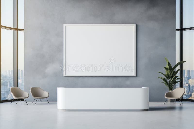 Modern Office Reception Area with Blank Frame. Empty Space for Branding ...