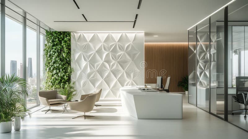 Modern Office Reception Area with City View Stock Illustration ...