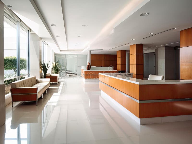Modern Office Reception Area with Clean Lines Stock Illustration ...