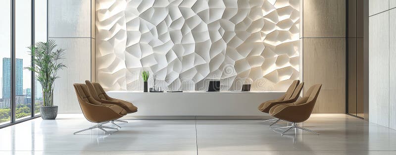 Modern Office Reception Area with Designer Wall Stock Illustration ...