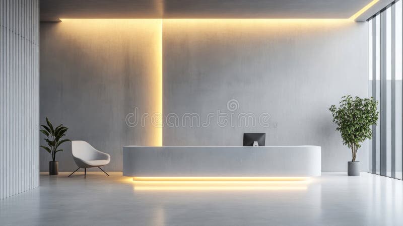 Modern Office Reception Area with Minimalist Design Stock Illustration ...