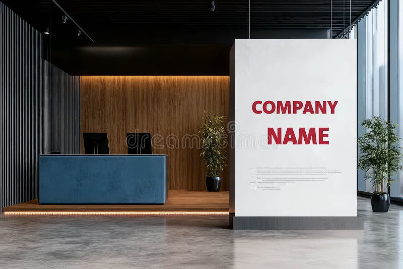 Modern Office Reception Area with Stylish Desk and Greenery Stock ...