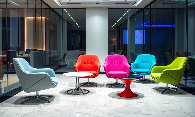 Modern Office Reception Chairs with Bold Geometric Shapes and Vibrant ...