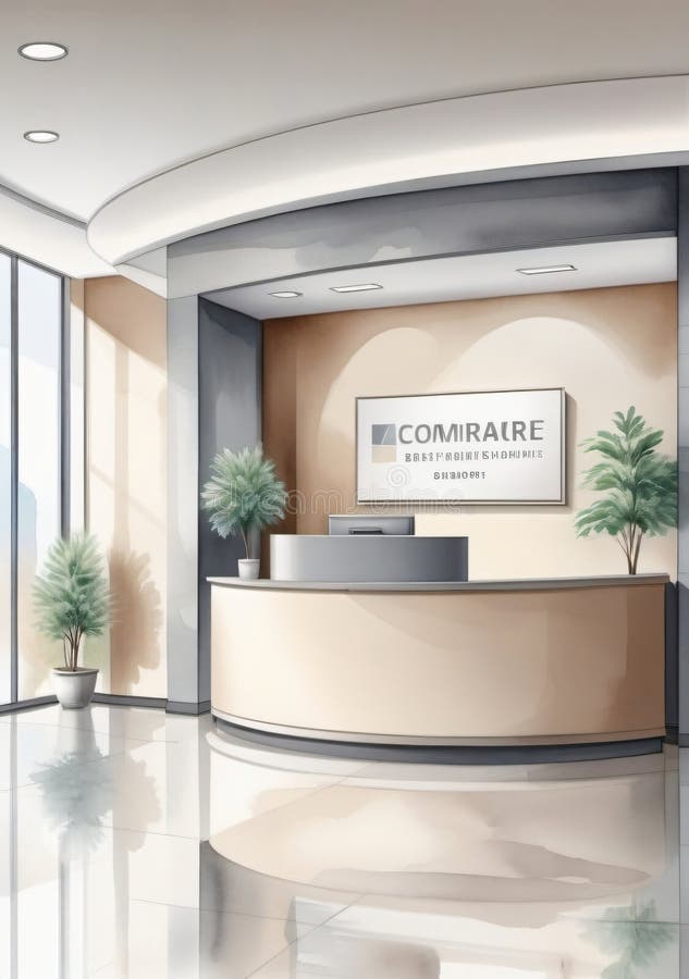 A Modern Office with a Reception Counter and a Large Window. Generative ...