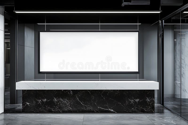 Modern Office Reception Desk with Blank Billboard for Advertisement a ...
