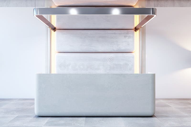 Modern Office Reception Desk with LED Lighting on a Plain Background ...