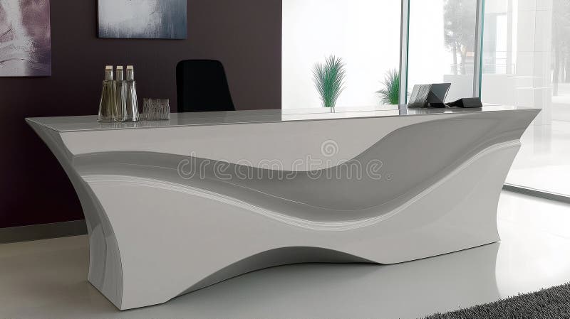 Modern Office Reception Desk with Sleek Wave Design in a Bright ...