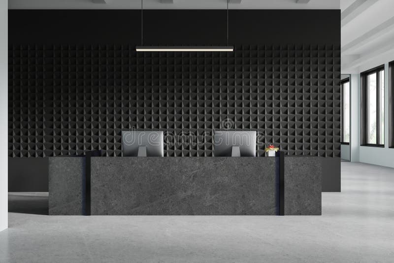 Modern Office Reception with Geometric Wall Design. 3D Rendering Stock ...