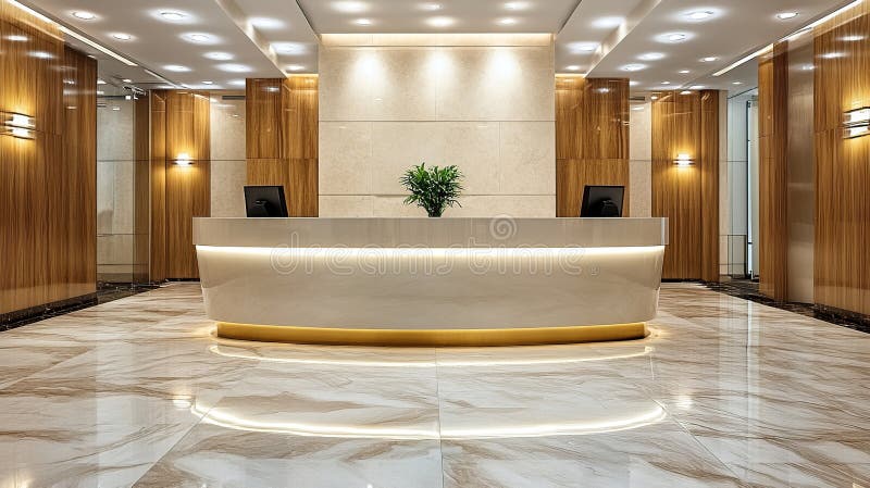 Modern Office Reception Marble Floor Wood Paneling Lobby Elegant Design ...