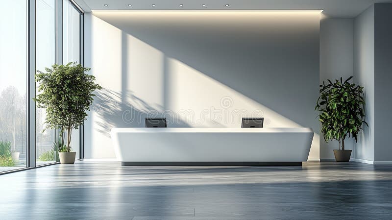 Modern Office Reception with Sunlight and Greenery AI-generated. Stock ...