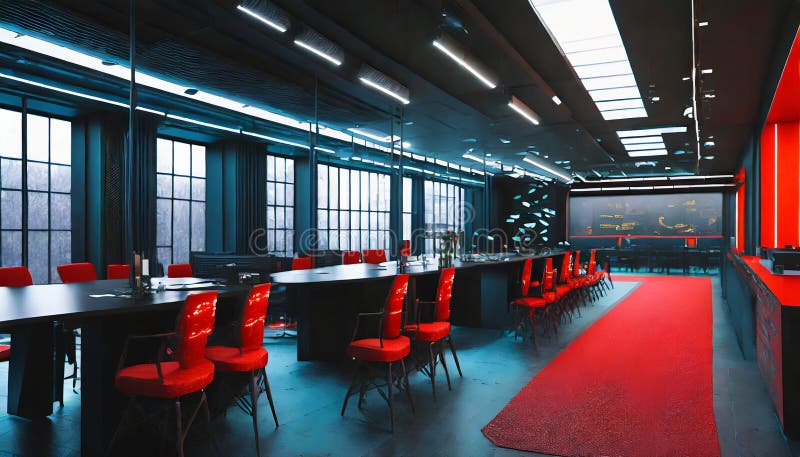Modern Office in Red and Black Colors Stock Illustration - Illustration ...