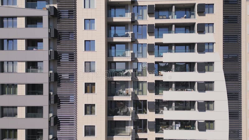 Modern Office or Residential Building Facade Background. Drone Flight ...