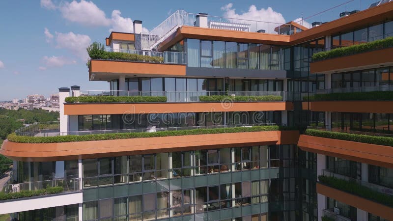 Modern Office or Residential Building Facade Background. Drone Flight ...