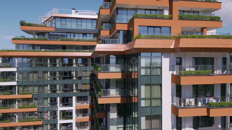 Modern Office or Residential Building Facade Background. Drone Flight ...