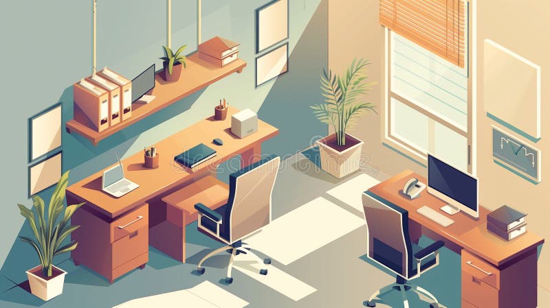 Modern Office Room with Desk, Chair, and Computer Stock Photo - Image ...