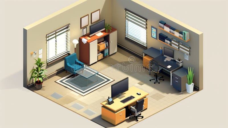 Modern Office Room with Desk, Chair, and Computer Stock Photo - Image ...