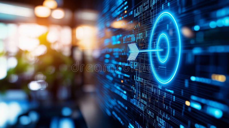 Modern Office Room Featuring Blue Glowing Target on Digital Display ...