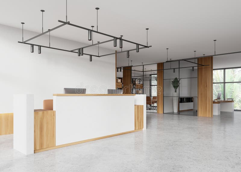 Modern Office Room Interior with Reception Desk and Glass Room ...