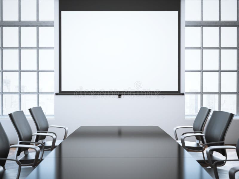Modern Office Room with Projector Screen. 3d Rendering Stock Photo ...