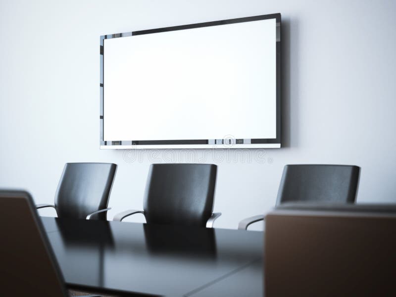 Modern Office Room with Tv Screen. 3d Rendering Stock Illustration ...