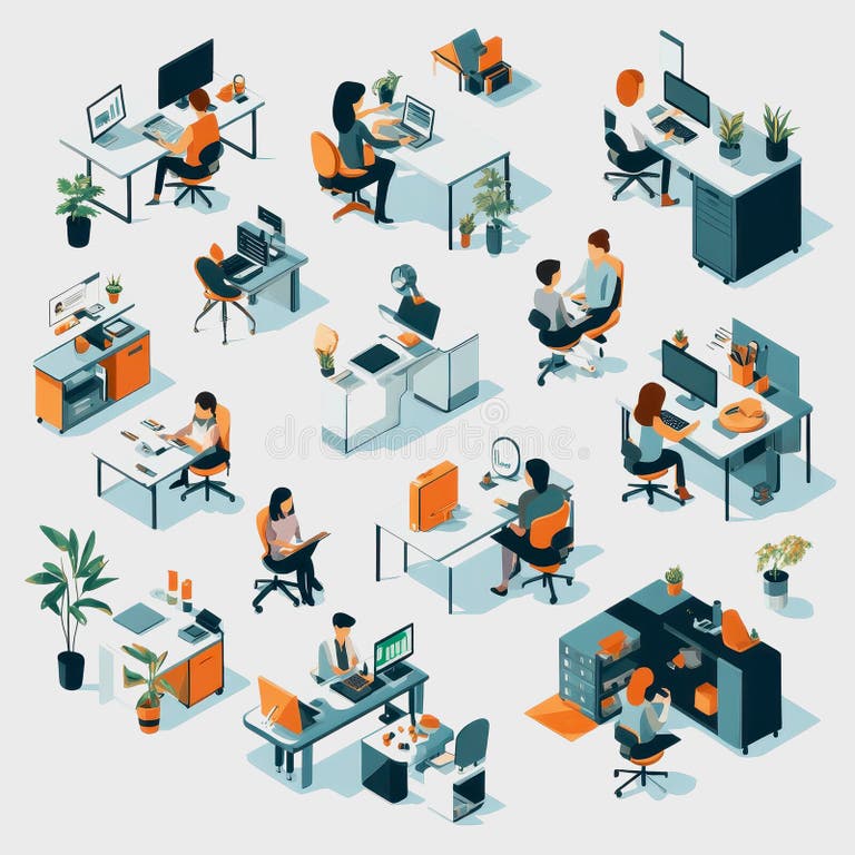 Modern Office Scene with Diverse Professionals Engaged in Various Tasks ...