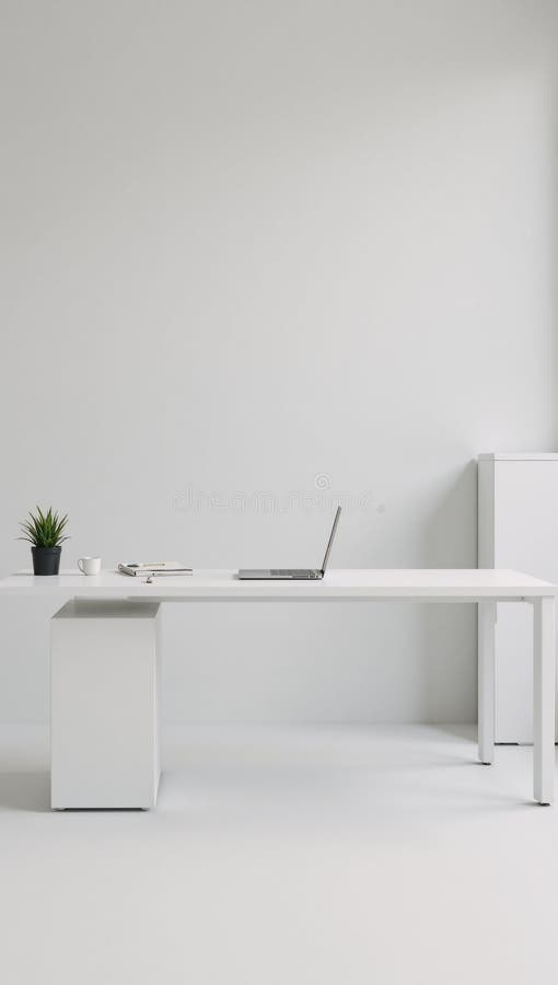 Modern Office Scene Empty White Walls Desks Against a Clean Sleek ...