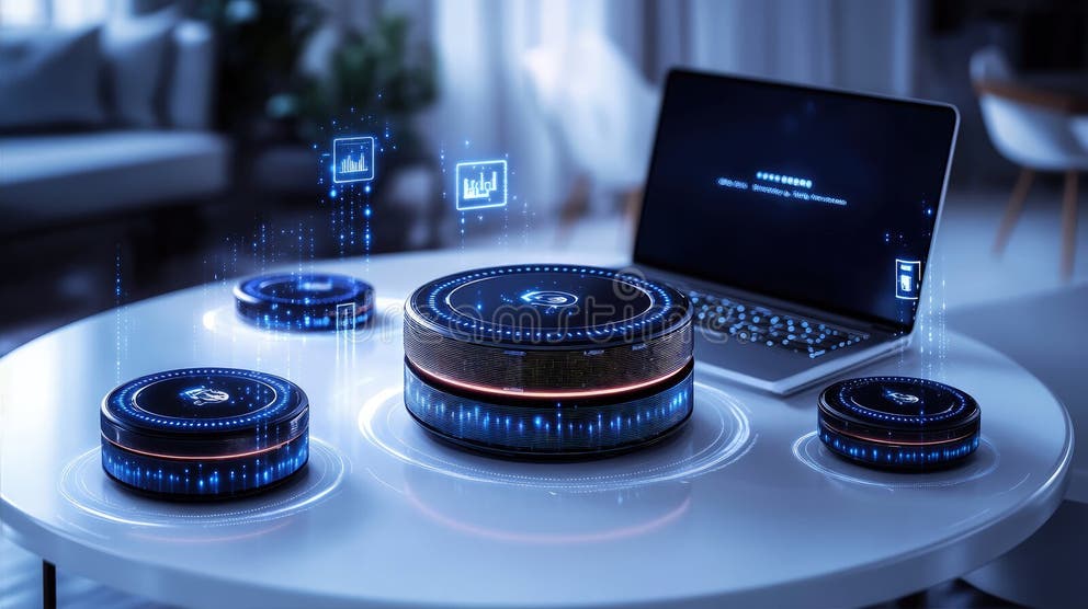 A Modern Office Scene with High-tech Devices and Multiple Monitors ...