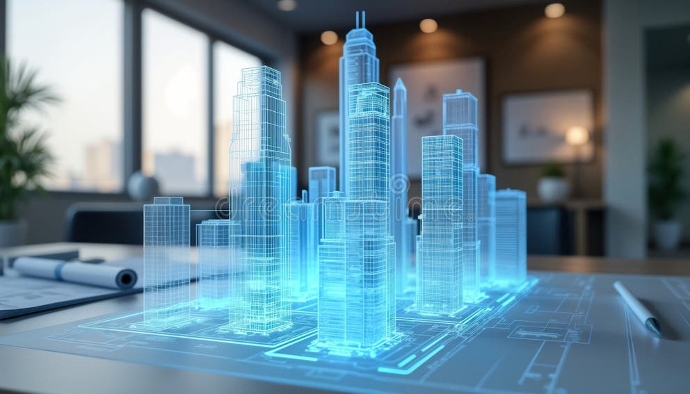 Modern Office Setting. 3d Blueprint of Urban Construction Project ...