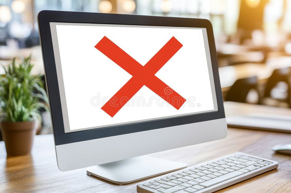 A Modern Office Setting Featuring an Error Message Displayed on a ...