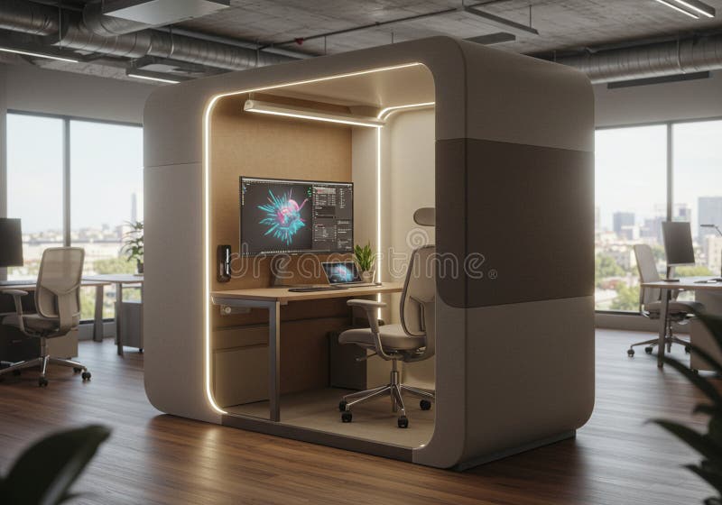 Modern Office Setting with a High-tech, Enclosed Workspace Pod. the Pod ...