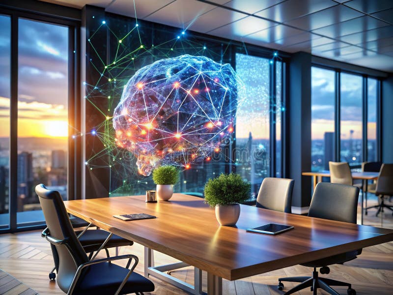 Modern Office Setting Illustrates Data Analysis with AI Neural Networks ...