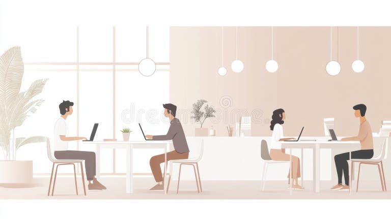 Modern Office Setting with People Collaborating on Laptops in a ...