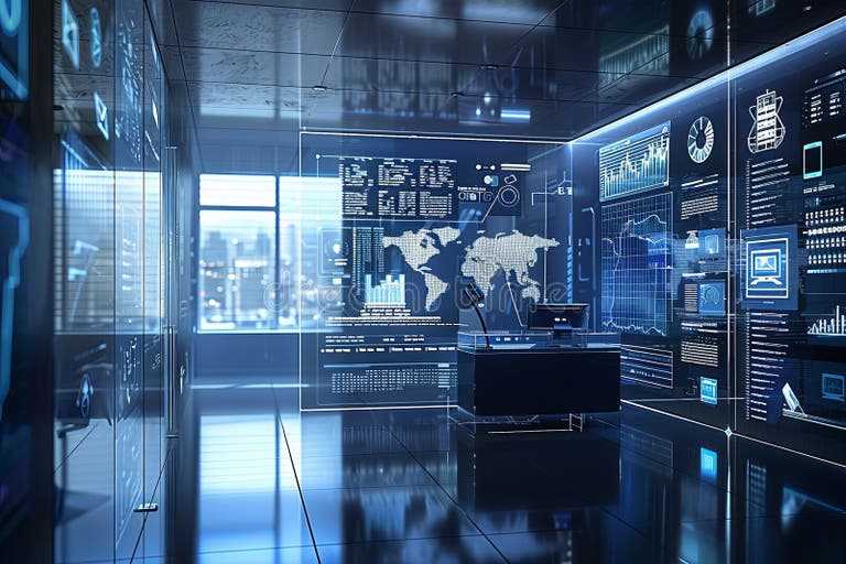 A Modern Office Setting with Screens Displaying AI Algorithms Analyzing User Behavior and ...