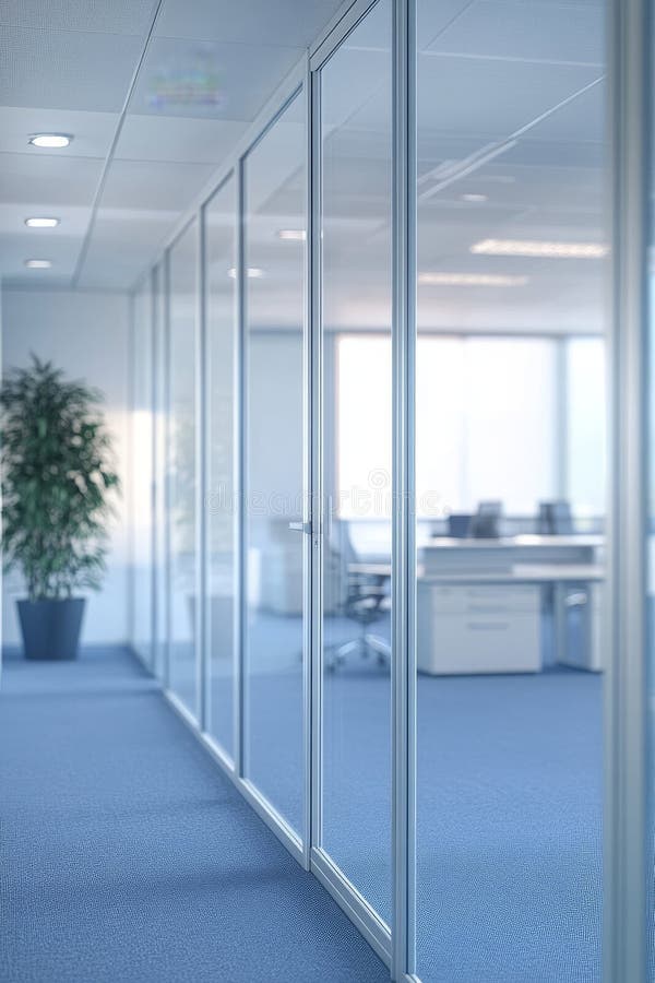 A Modern Office Setting Showcases Glass Walls and Large Windows ...