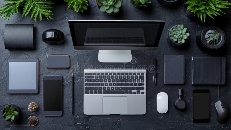 A Modern Office Setting with Sleek Gadgets and Technology Equipment ...