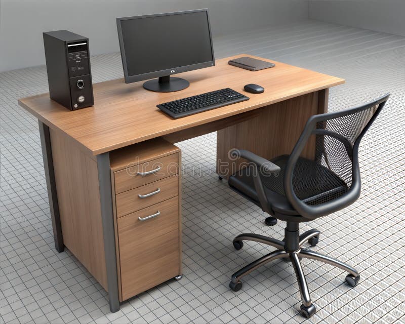 Modern Office Setup with Computer Desk and Chair Workplace Mockup Stock ...