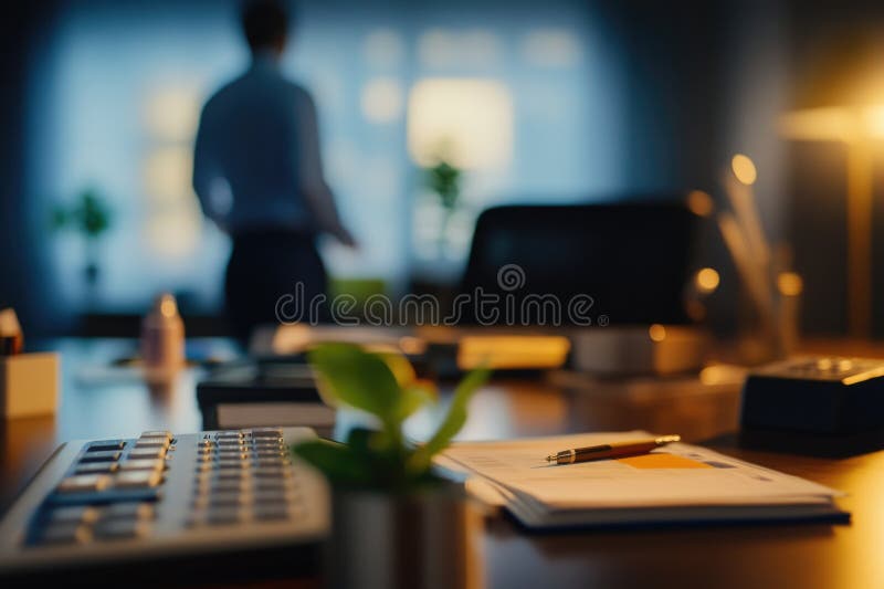 A Modern Office Setup with a Desk, Laptop, and Keyboard for ...