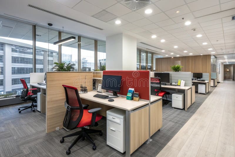 Modern Office Workplace with Furniture and Equipment Stock Illustration ...