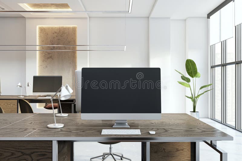 Modern Office Setup with a Desktop Computer on a Wooden Table, Large ...