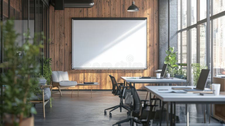 Modern Office Setup with Empty Whiteboard for Presentations in Sleek ...