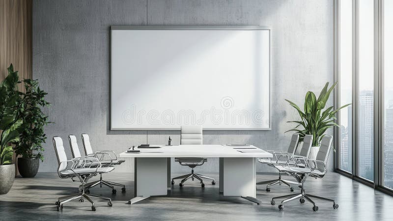 Modern Office Setup with Empty Whiteboard for Presentations in Sleek ...